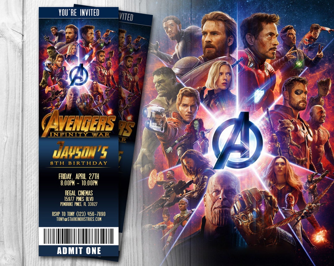 Avengers Infinity War Movie Ticket Invitation, Avengers Invitation ...