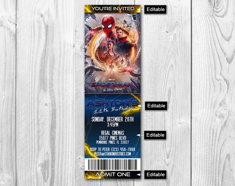 Spider Man No Way Home Movie Ticket Invitation Spider Man No | Etsy