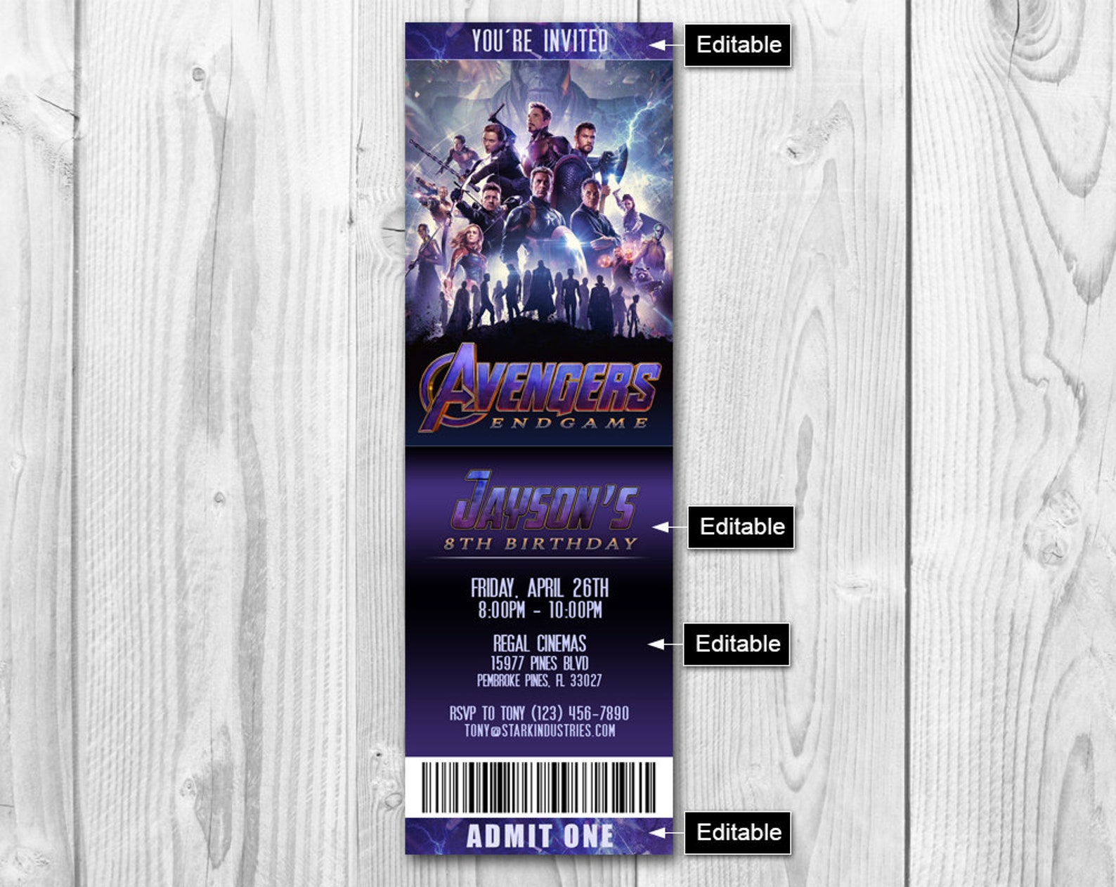 Avengers Endgame Movie Ticket Invitation, Avengers Invitation, Avengers ...