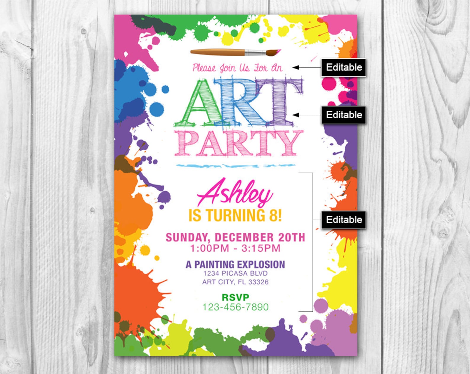 Art Party Birthday Party Invitation Painting Party Birthday - Etsy