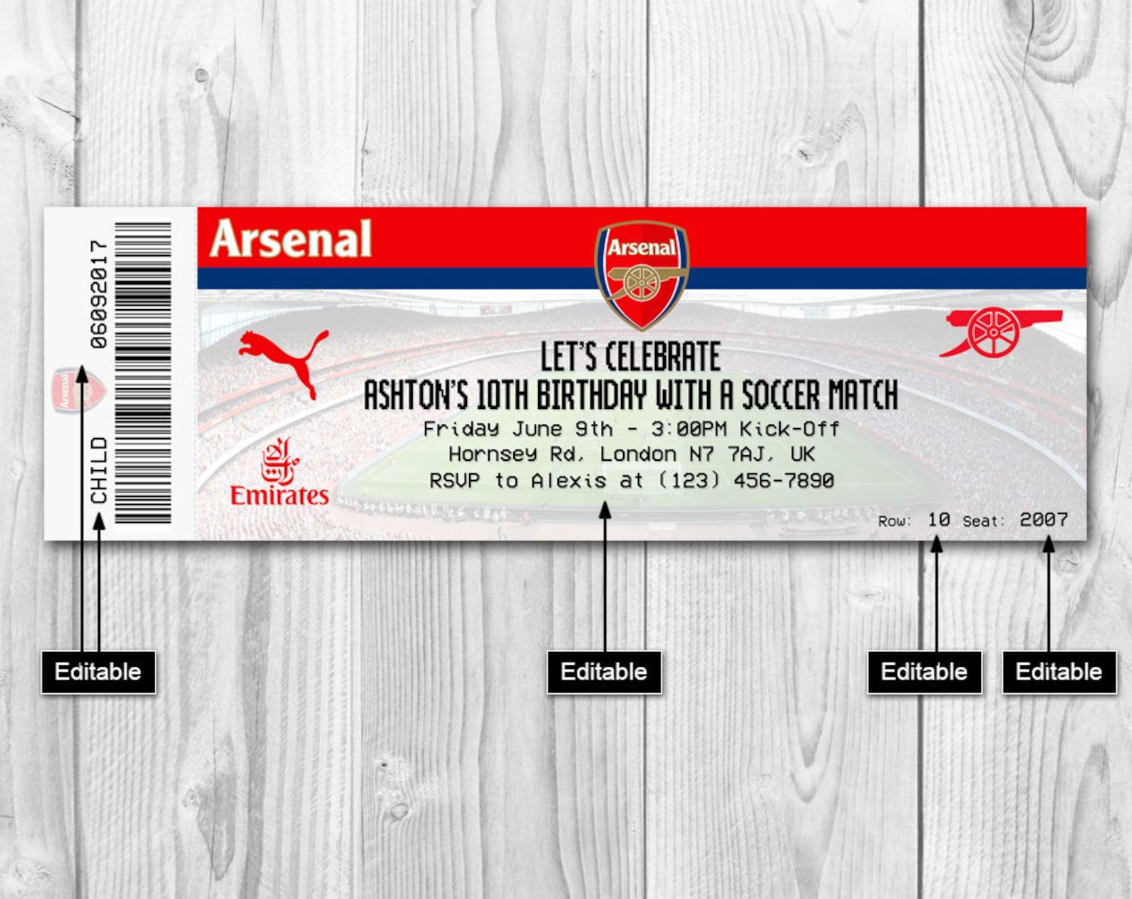 Arsenal Invitations Soccer Invitation Football Invitation - Etsy