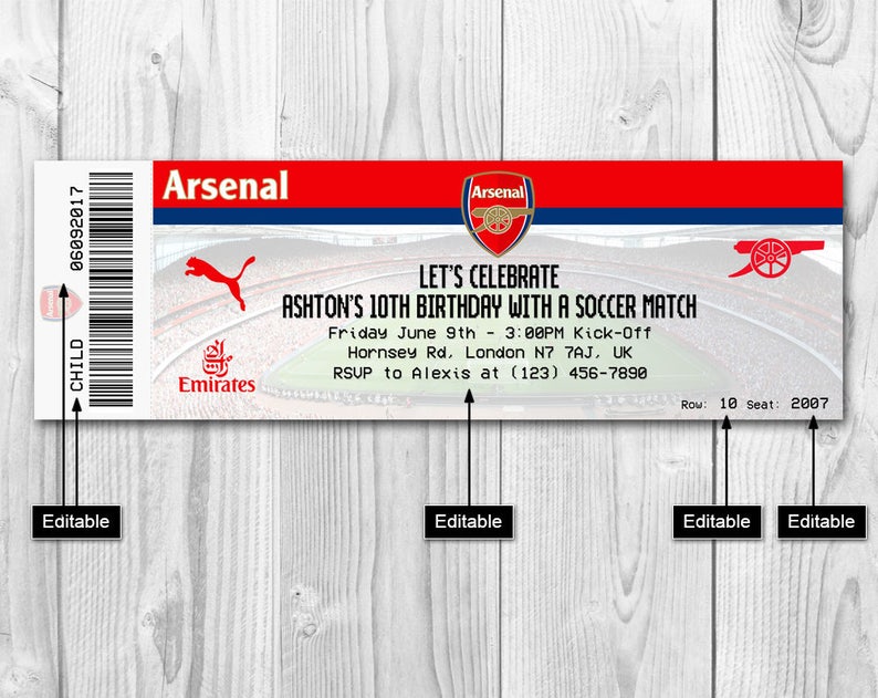 Arsenal Invitations, Soccer Invitation, Football Invitation, Arsenal ...