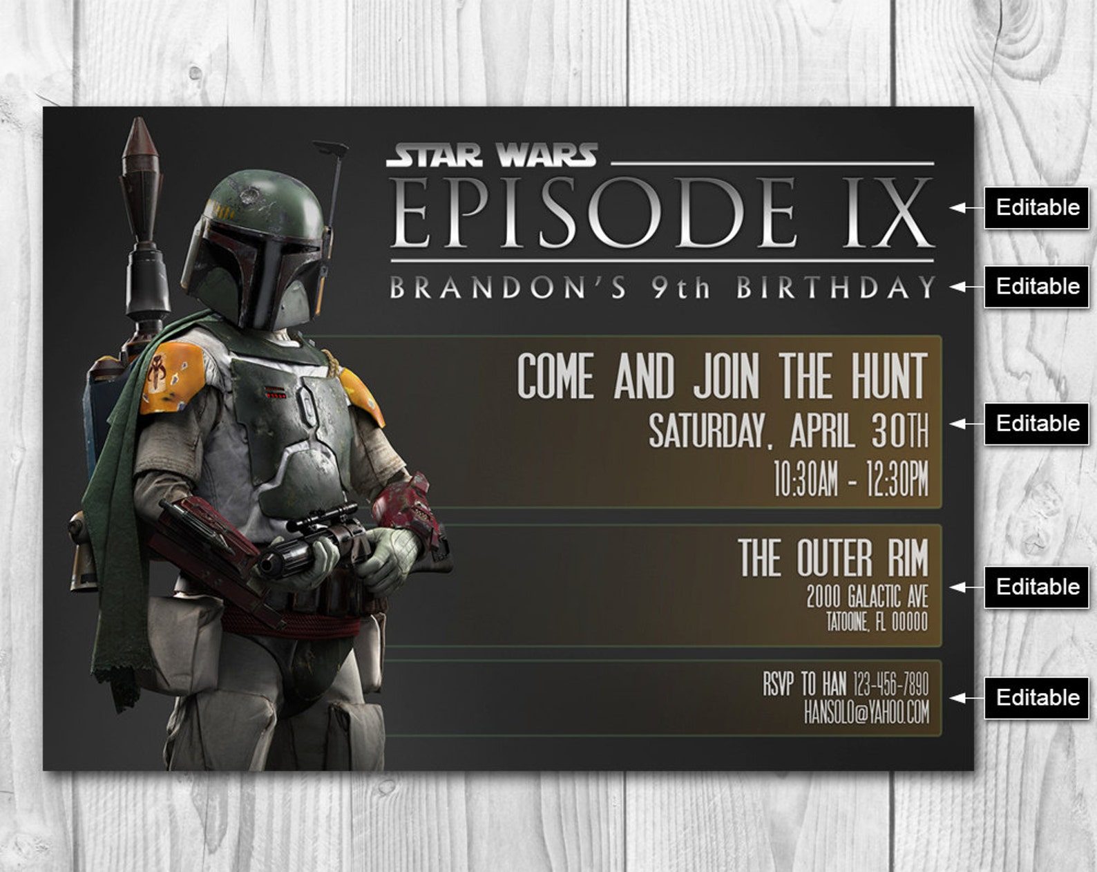 Invitación a Star Wars Invitación Boba Fett Invitación de | Etsy