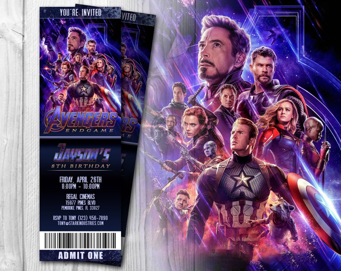 Avengers Endgame Movie Ticket Invitation Avengers Invitation - Etsy
