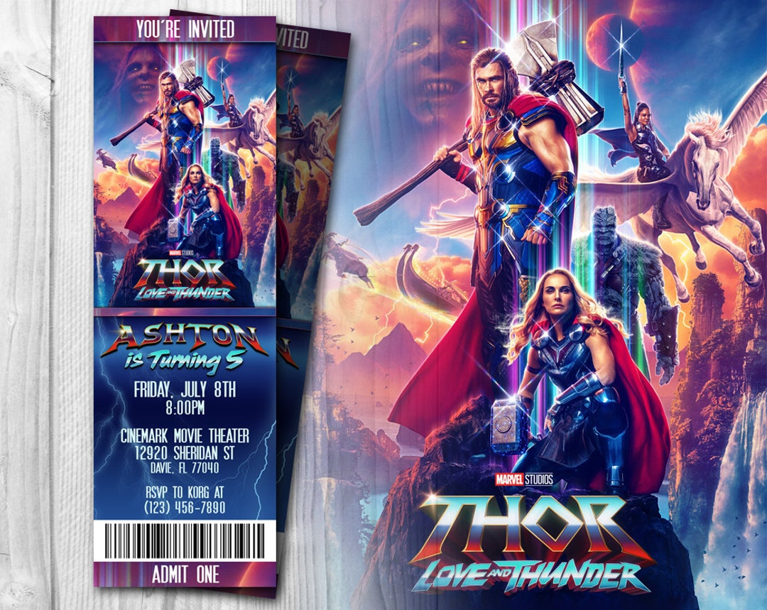 Thor Love and Thunder Movie Ticket Invitation, Thor Love and Thunder ...