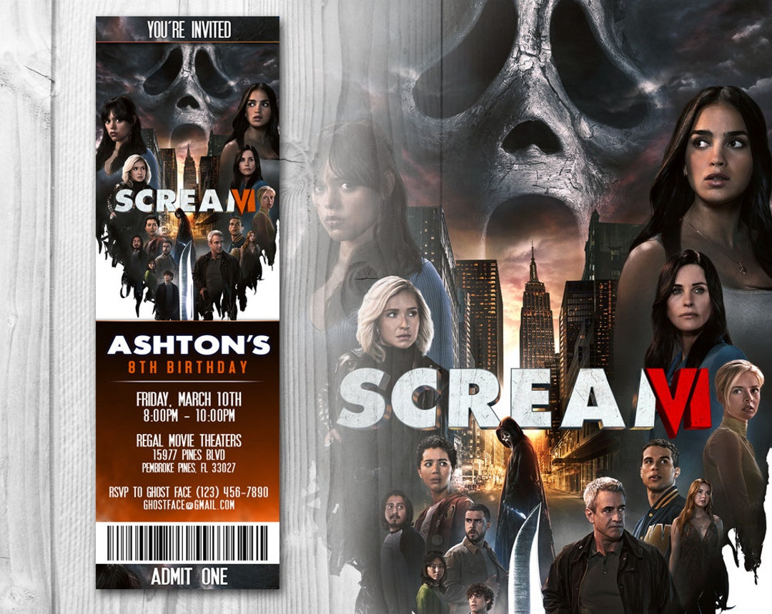 Scream Movie Ticket Invitations, Scream 6 Invitation, Scream Invite ...