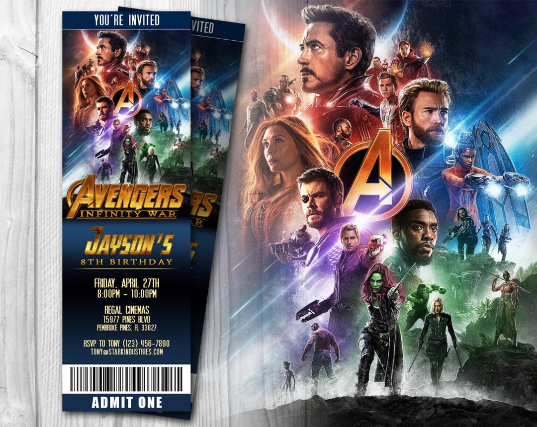 Avengers Infinity War Movie Ticket Invitation, Avengers Invitation ...