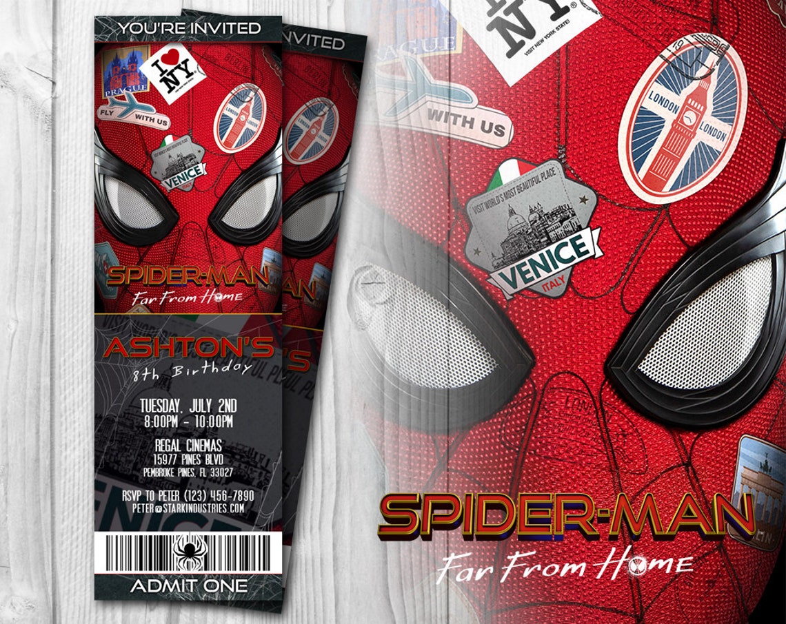 Spider Man Far From Home Movie Ticket Invitation Spider Man - Etsy