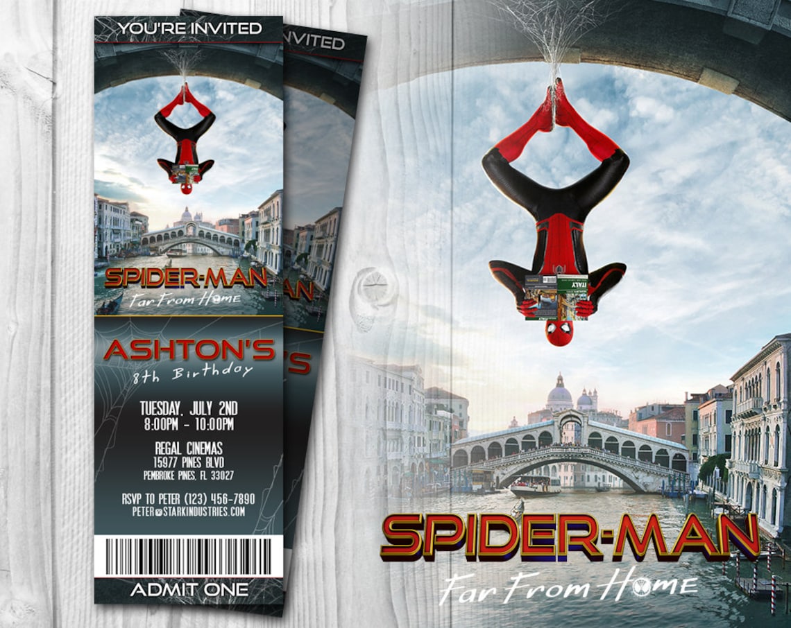 Spider Man Far From Home Movie Ticket Invitation, Spider Man Far From ...