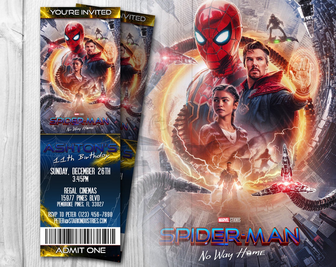 Spider Man No Way Home Movie Ticket Invitation, Spider Man No Way Home ...