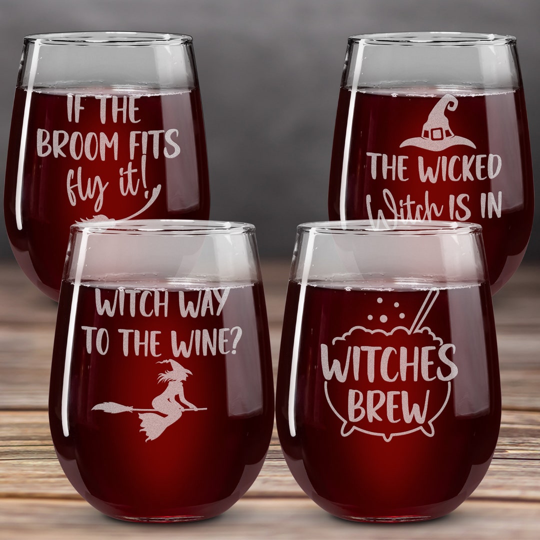 Set of Four Witch Wine Glasses-wicked Witch Wine Glass-witch Way to the ...