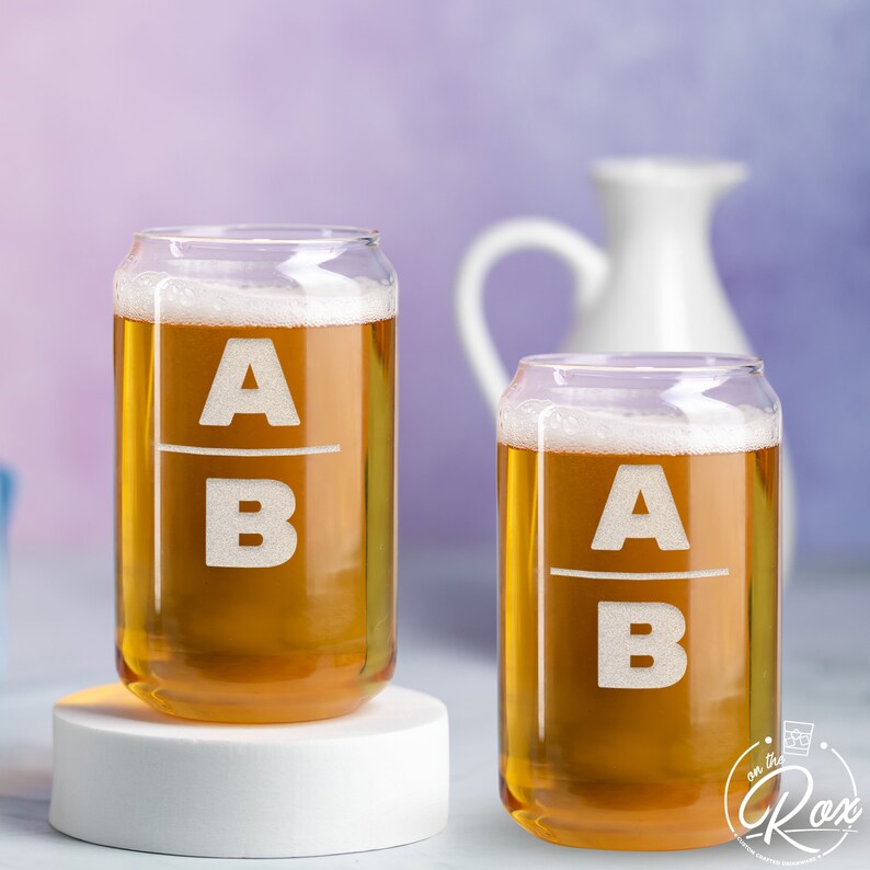 Split Monogram Beer Can Glasses Monogram Beer Glasses Birthday Etsy
