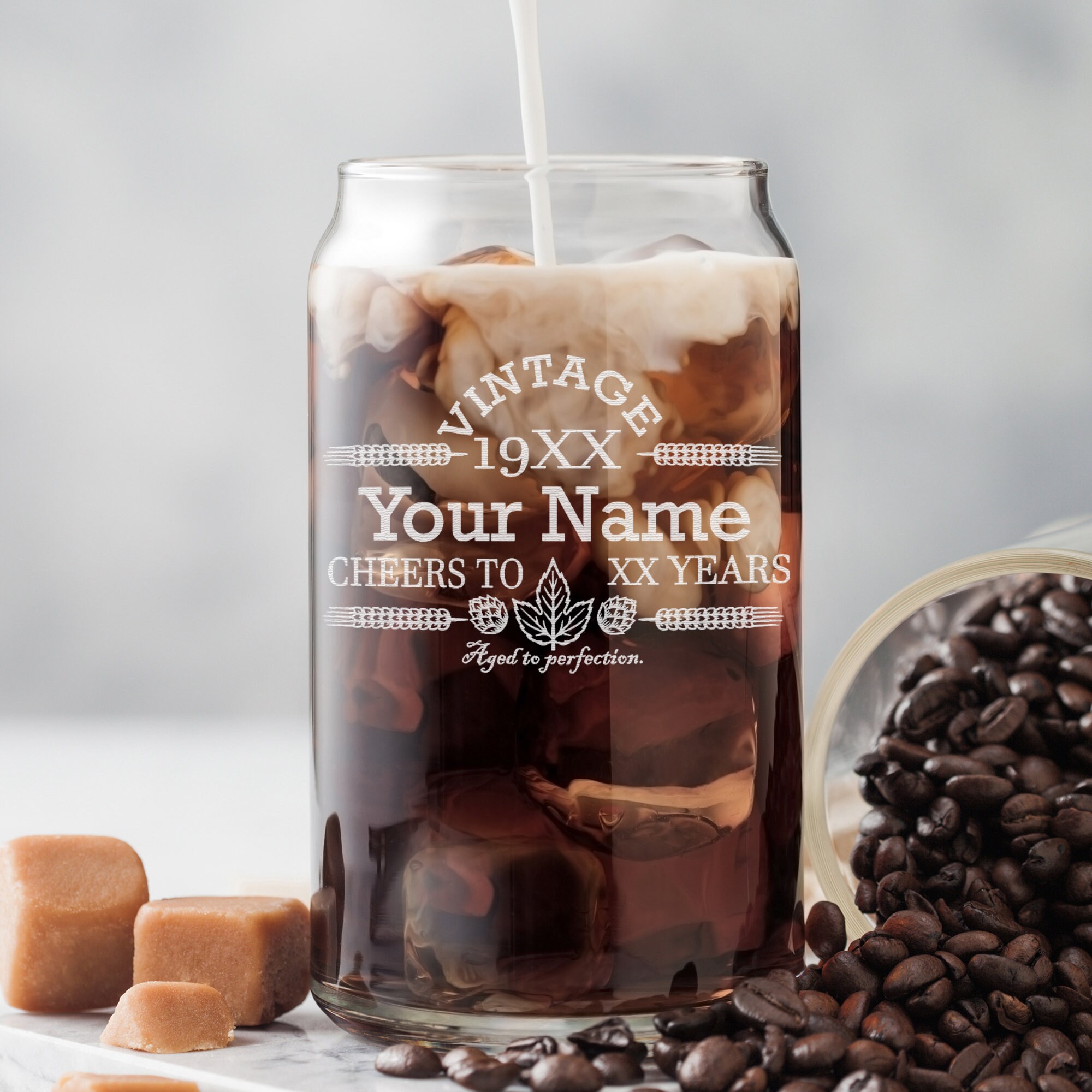 Engraved Customized Beer Can Glass-vintage-cheers-aged to - Etsy