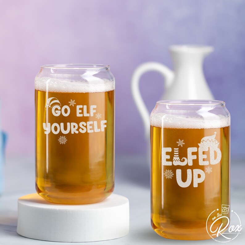 Christmas Beer Glass-elf Glasses-holiday Glasses-funny - Etsy
