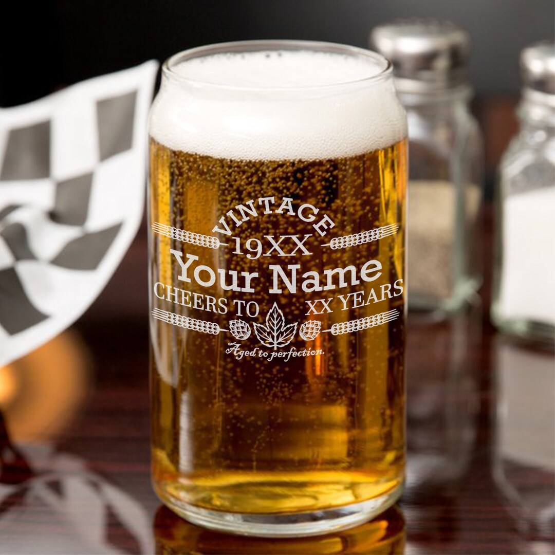 Engraved Customized Beer Can Glass-vintage-cheers-aged to Perfection ...