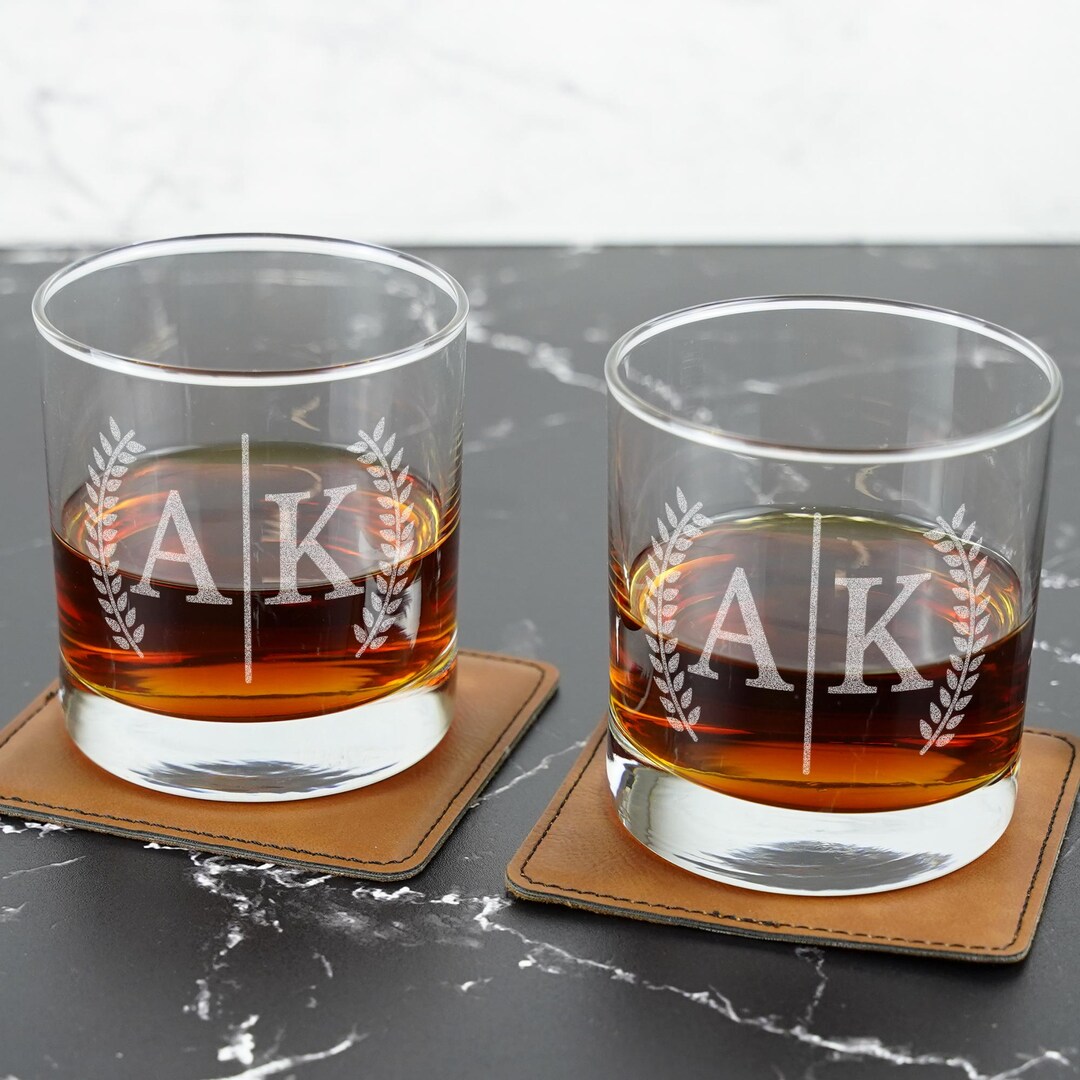 Engraved Split Monogrammed Whiskey Glass Set of 4 Personalized Whiskey ...