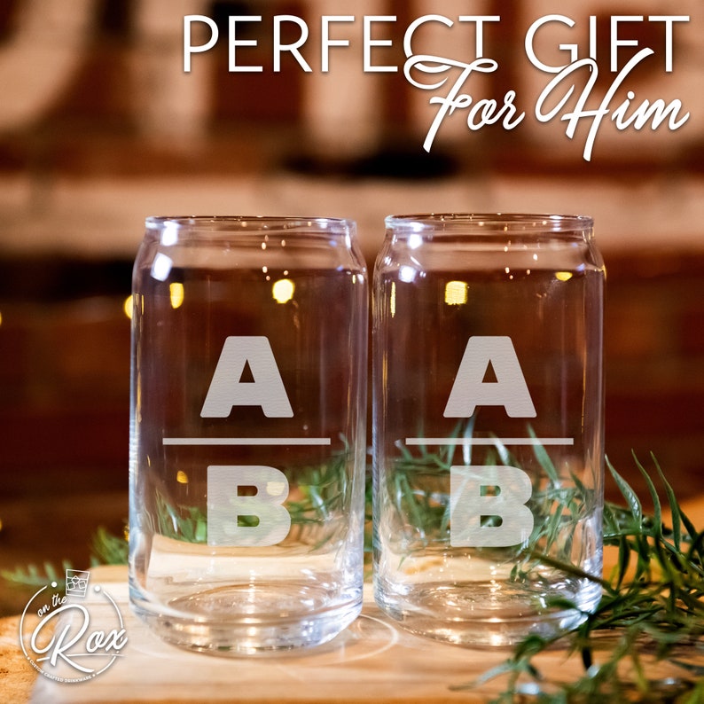 Split Monogram Beer Can Glasses Monogram Beer Glasses Birthday Etsy