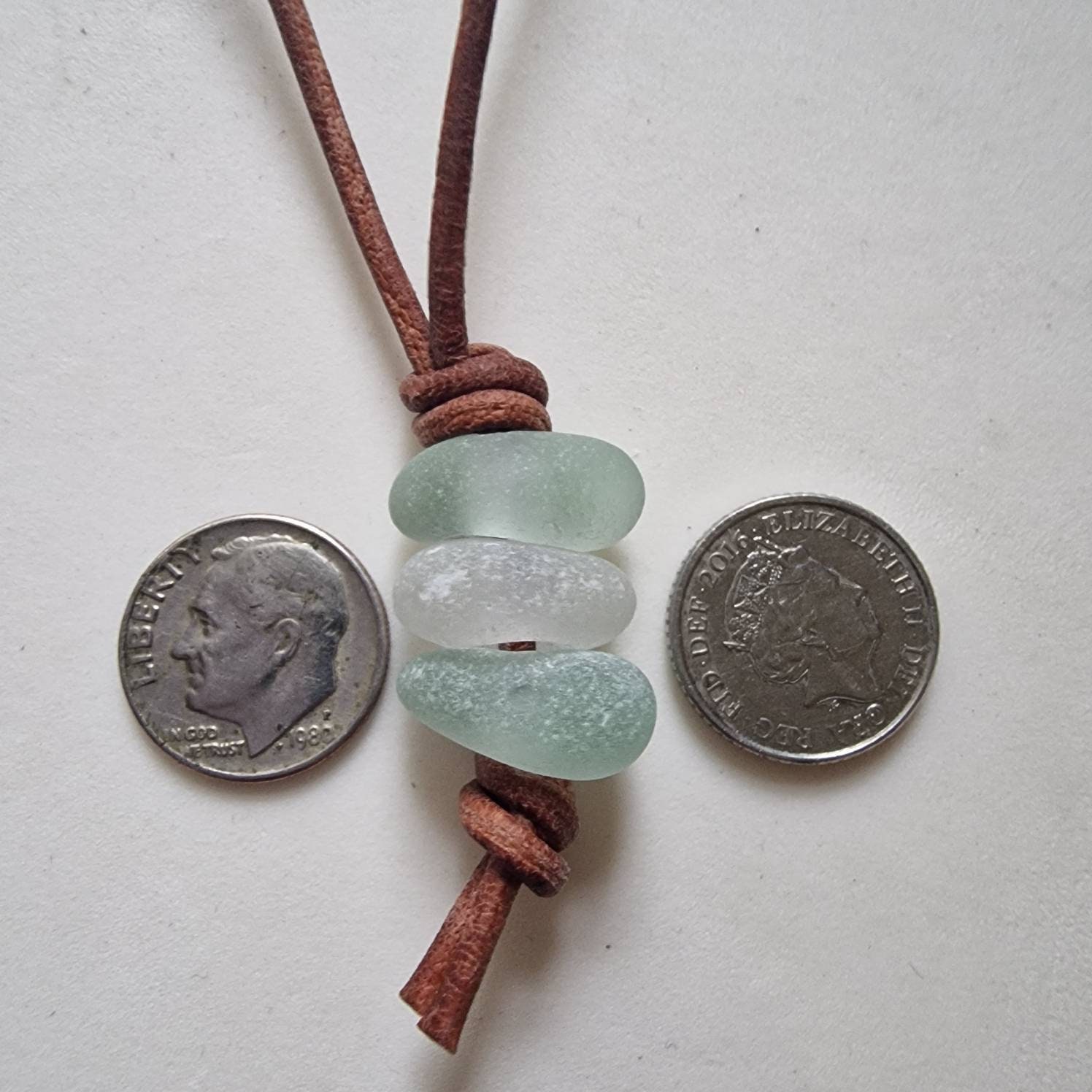 Genuine English Seaham Sea Glass Pendant Necklace, on Real Leather Cord ...