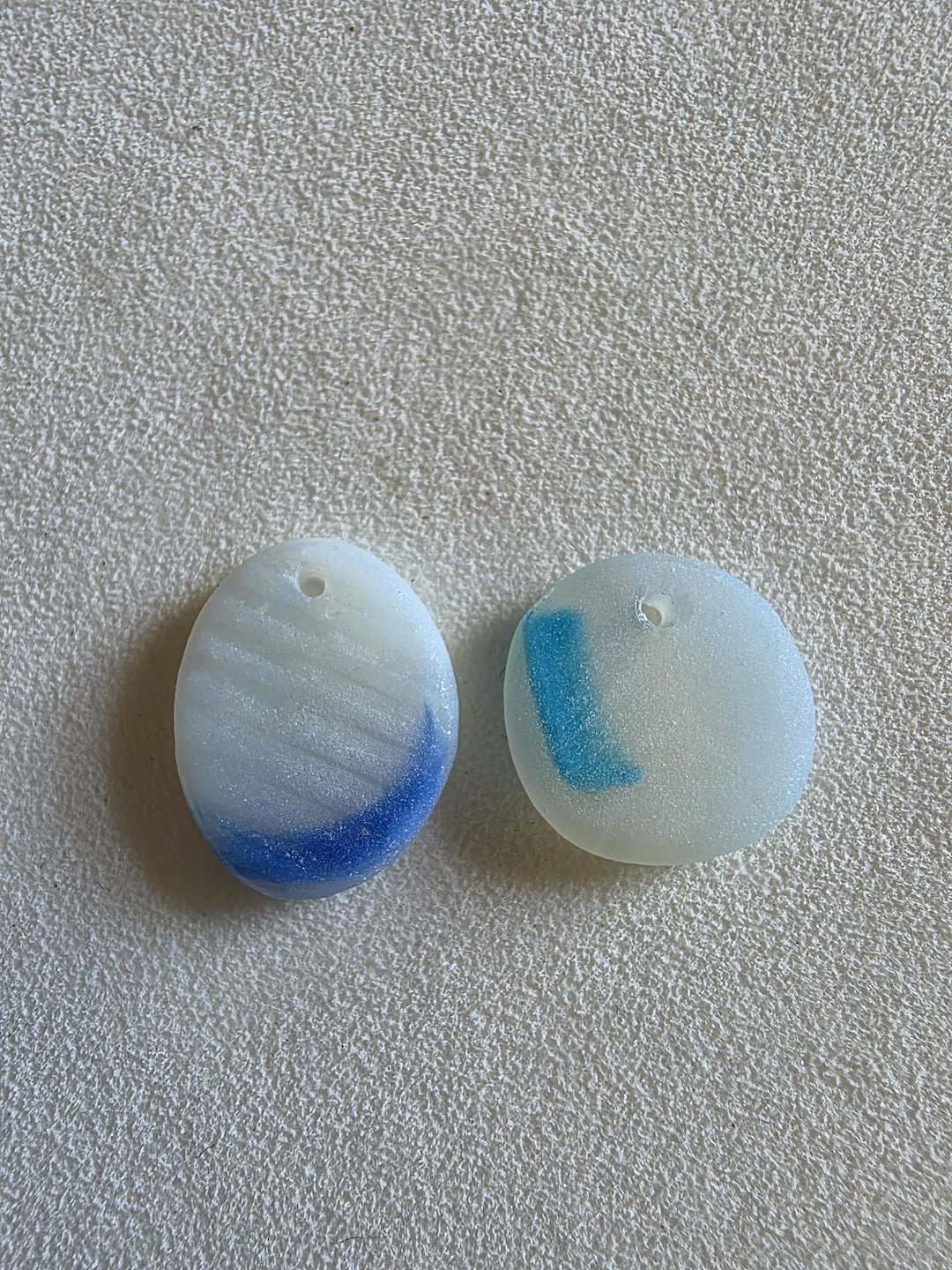 2x Japanese Ohajiki Sea Glass Tiles/coins/marbles. White and Blue. Top ...