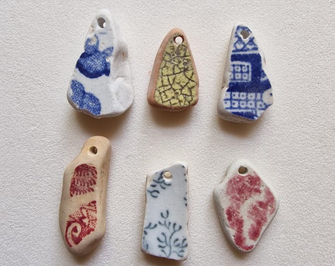 Genuine Sea Pottery/beach Pottery Shards, Pretty Patterned Blue and ...