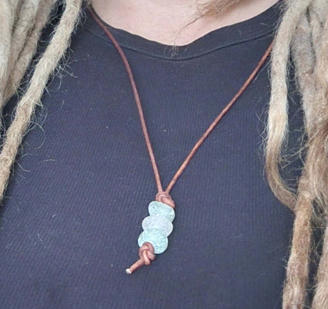 Genuine English Seaham Sea Glass Pendant Necklace, on Real Leather Cord ...