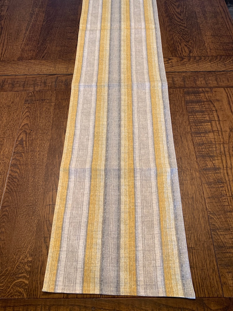 Yellow Gray Tones Striped Linen Table Runner Various | Etsy