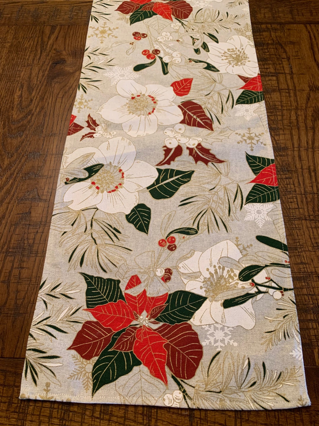 NEW Poinsettias With Gold Canvas Linen Table Runner, Various Lengths ...