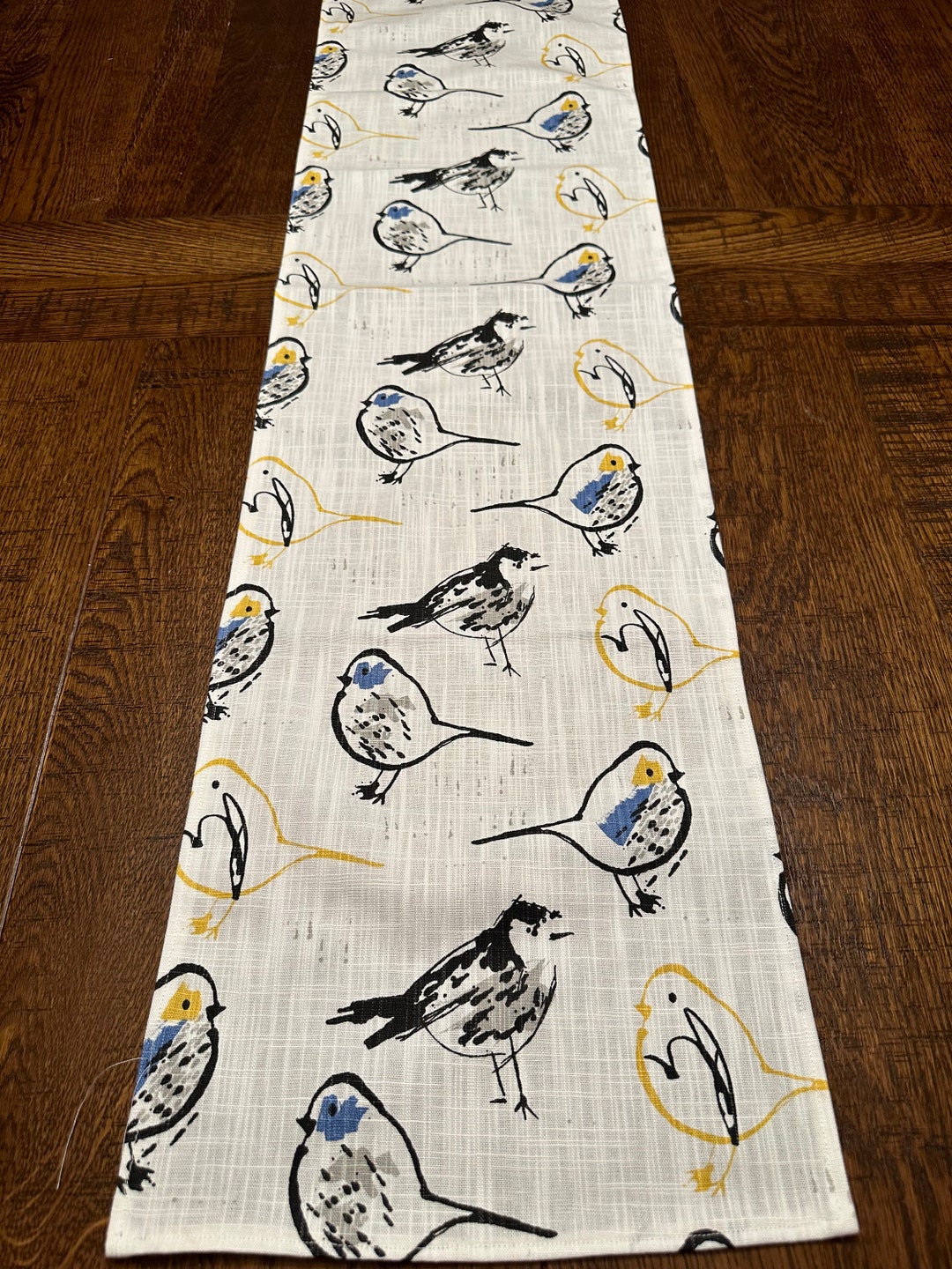 NEW Birds Toile Brazillian Yellow and Blue Cotton Duck Linen Table ...