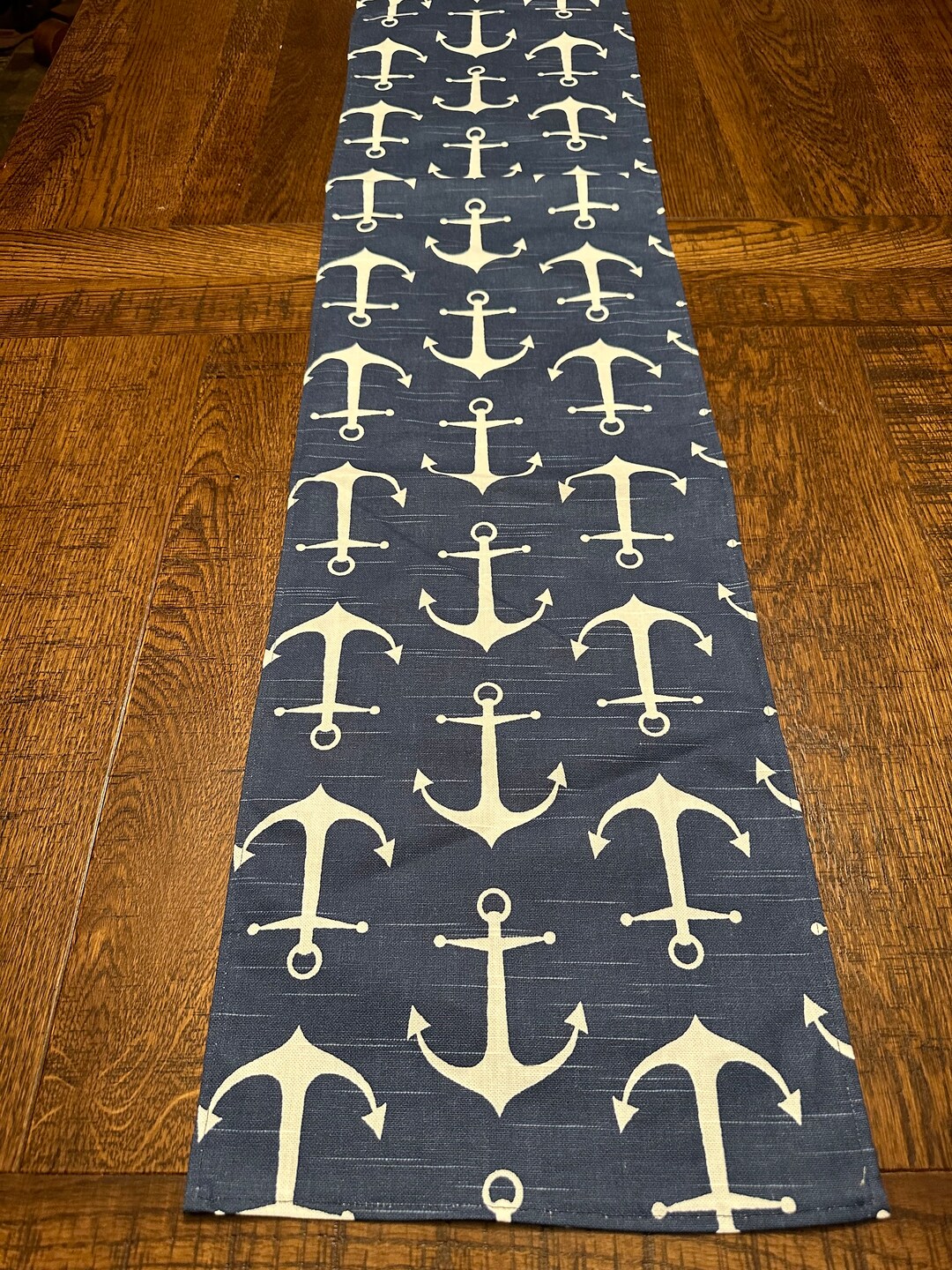 NEW White Anchors on Navy Cotton Duck Linen Table Runner, Various ...