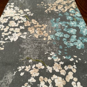 NEW Dewdrop Gray With Tan and Light Teal Canvas Linen Table Runner ...
