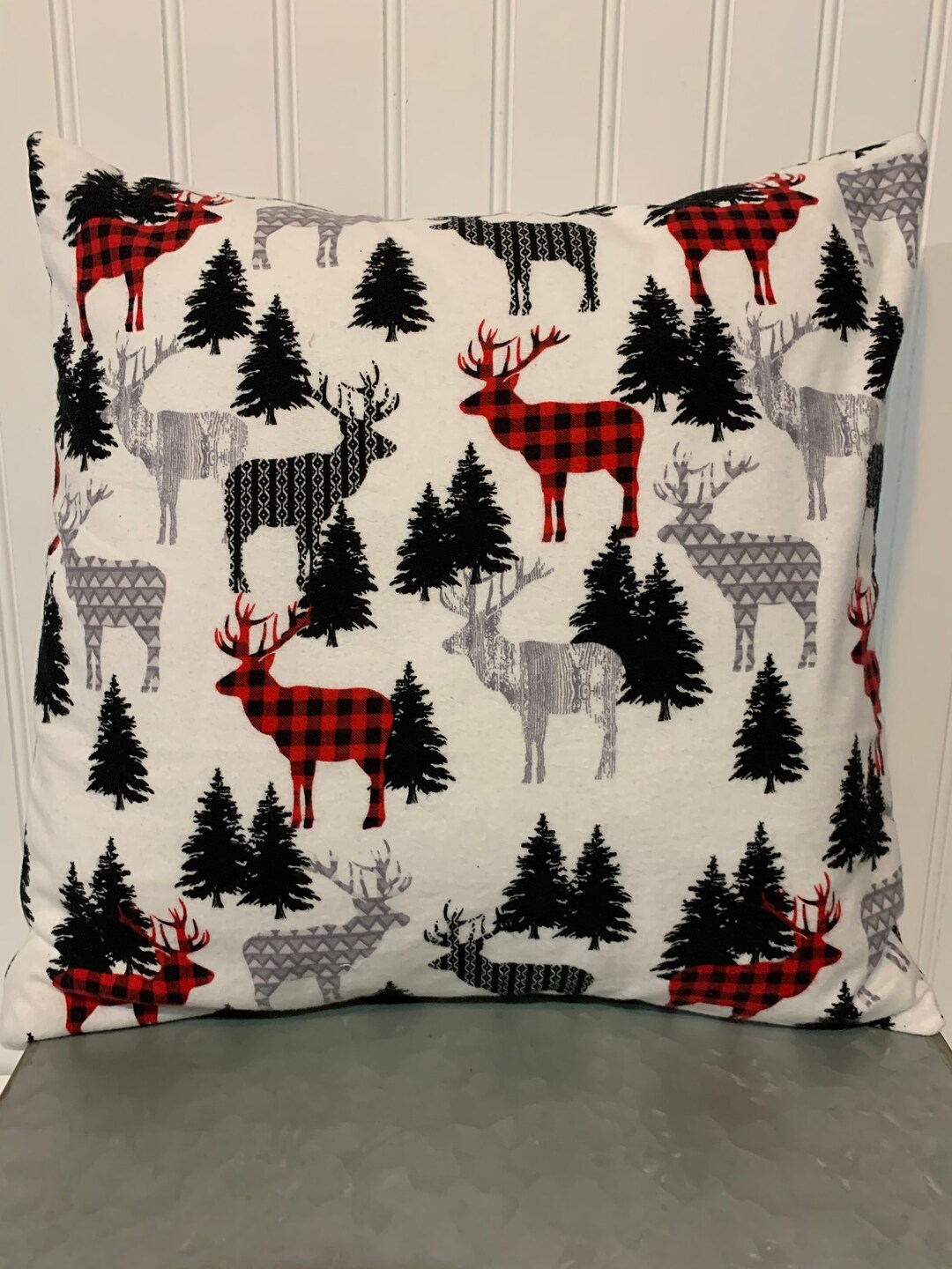 Patterned Deer in Woods Buffalo Plaid/16 X 16/ - Etsy