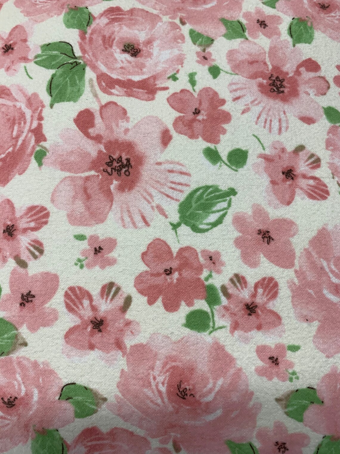 Soft Pink Flowers on Cream Colored Flannel Pillow Cover/ | Etsy