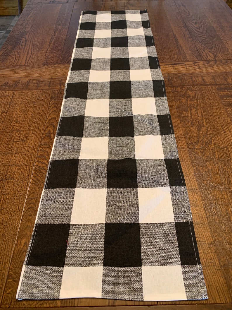 Black and White Buffalo Plaid Cotton Duck Linen Table Runner, Various ...