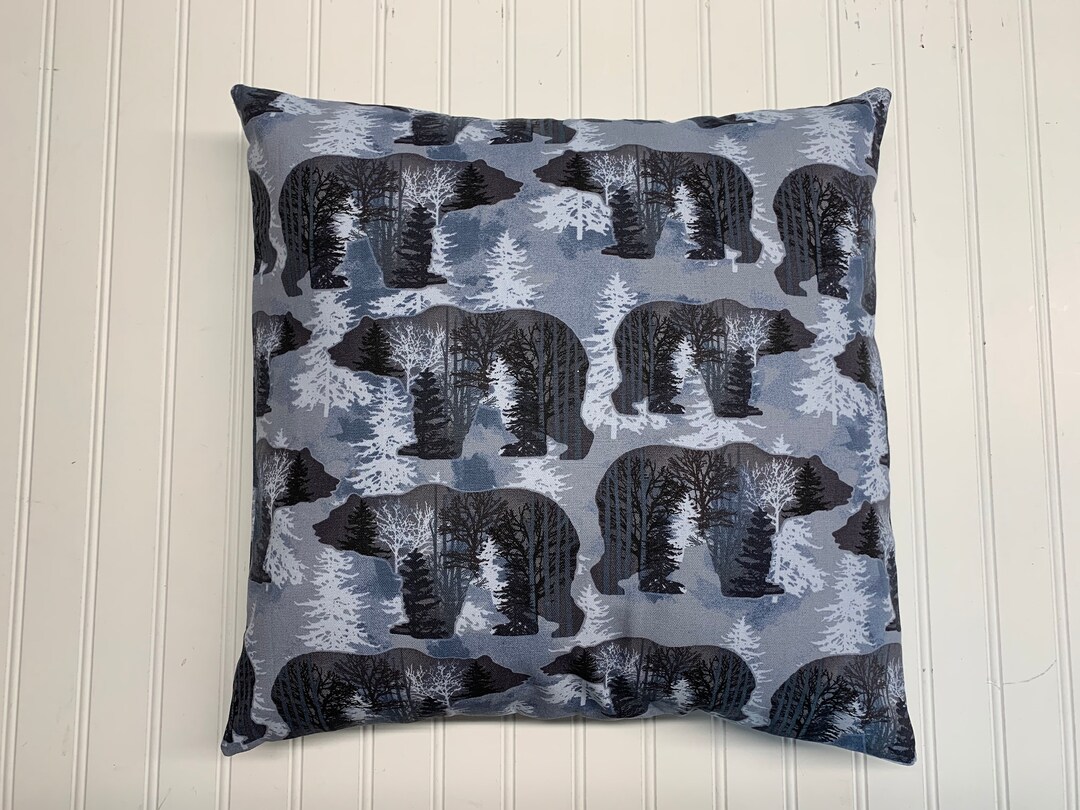 Bears on Wintery Blue Linen/16" X 16"/ 18" X 18"/ Linen Pillow Cover ...