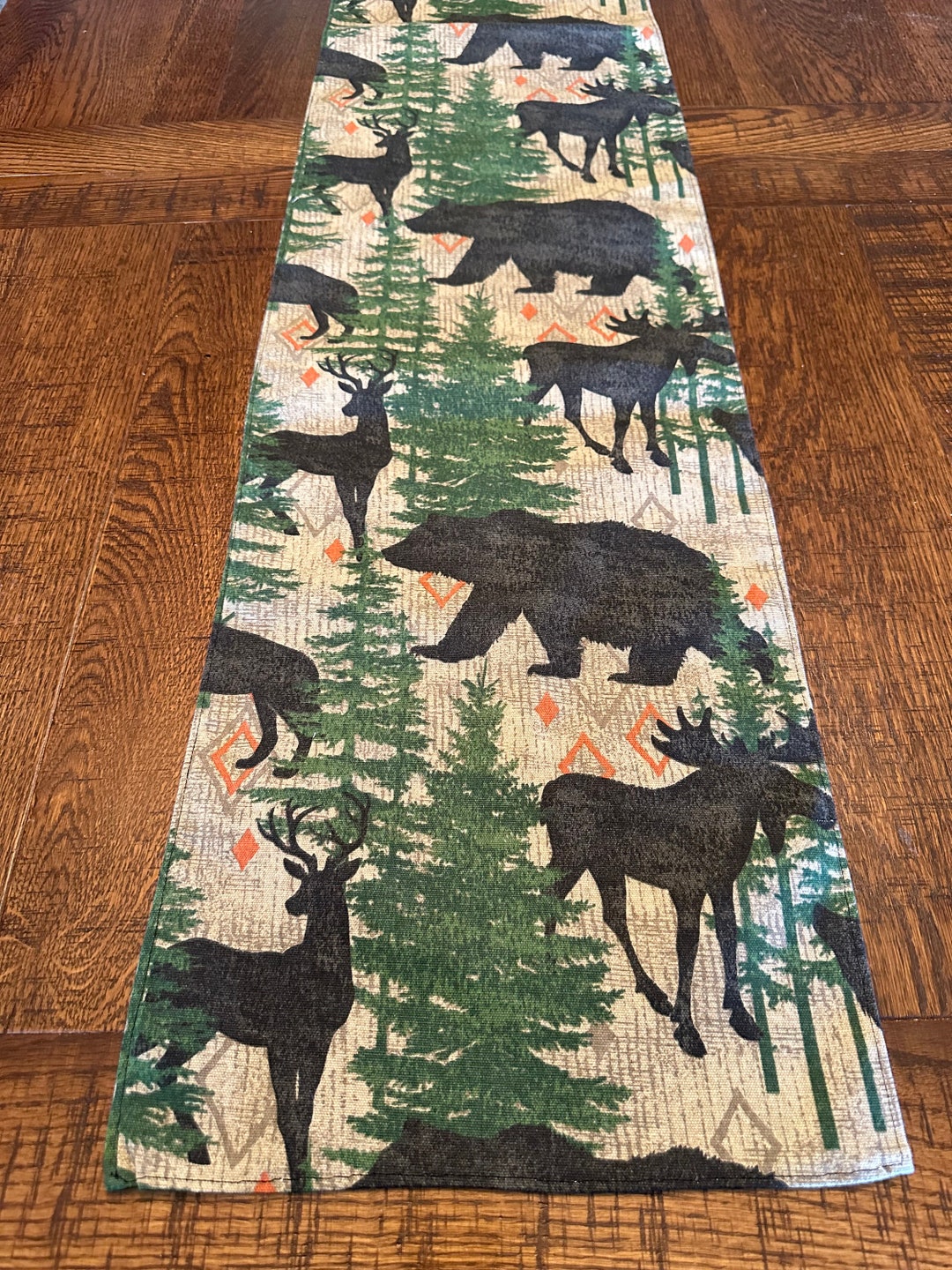 New Woodland Rustic Bear Deer Moose Cotton Canvas Linen Table Runner ...