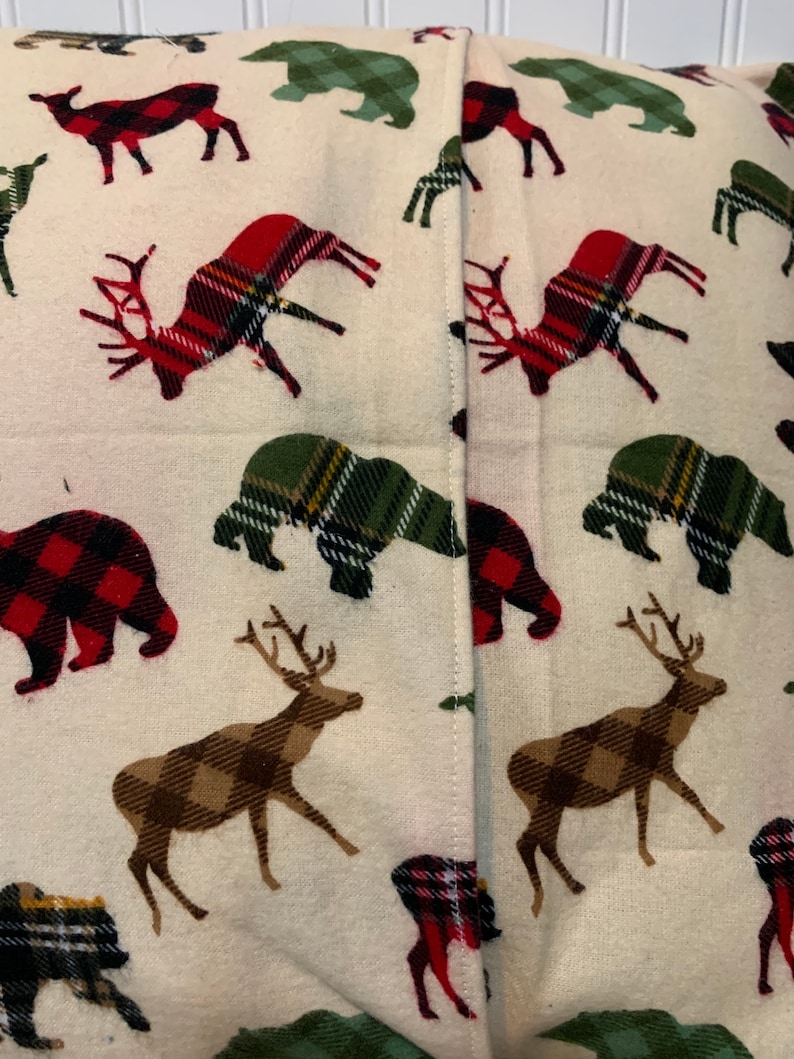 Pattered Plaid Bear Deer Animals on Tan/16" X 16"/ 18" X 18"/ Flannel ...
