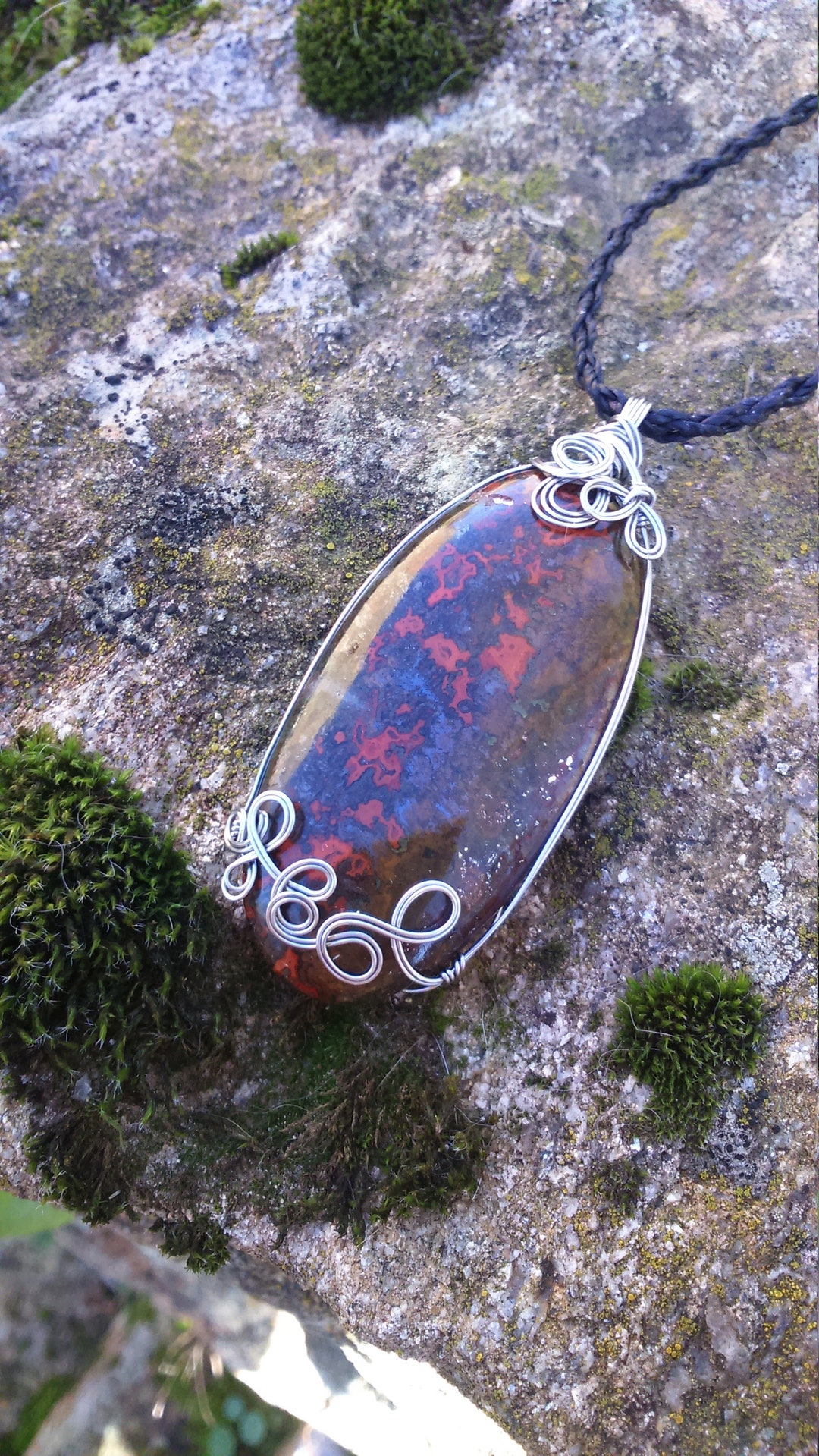 Elven Necklace, Celtic, Boho, Natural Stone, Red Jasper, Stainless ...