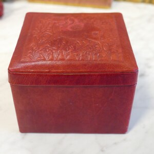 Vintage Italian Red Leather Box Tooled Ram Design on Lid Great ARIES ...
