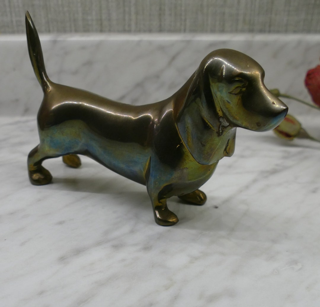 Vintage Brass Dachshund Dog Paperweight Statue - Wiener Dog Tabletop ...