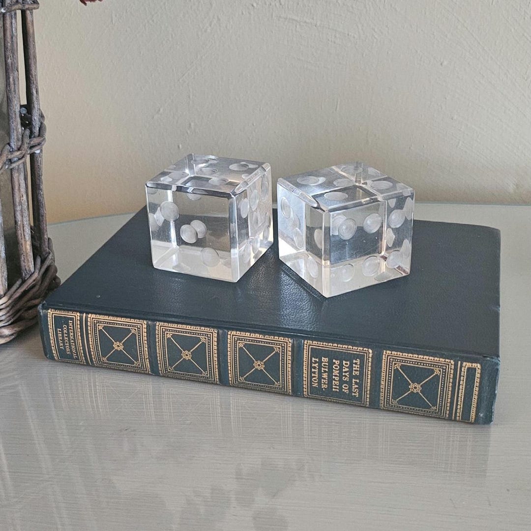 Vintage Lucite Dice Paperweights Clear Acrylic Pair Mid Century Decor ...