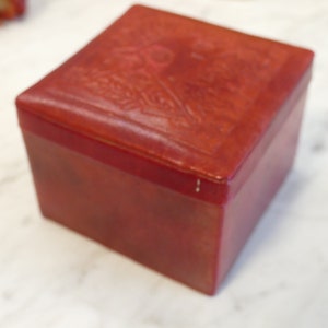 Vintage Italian Red Leather Box Tooled Ram Design on Lid Great ARIES ...