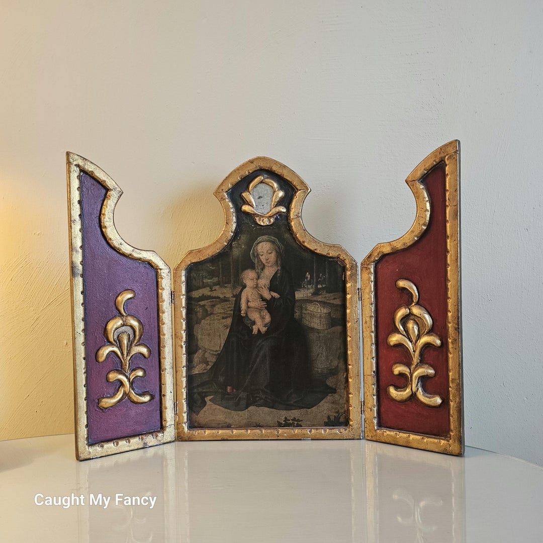 Vintage Florentine Madonna & Child Triptych - Large Italian Tri-fold ...
