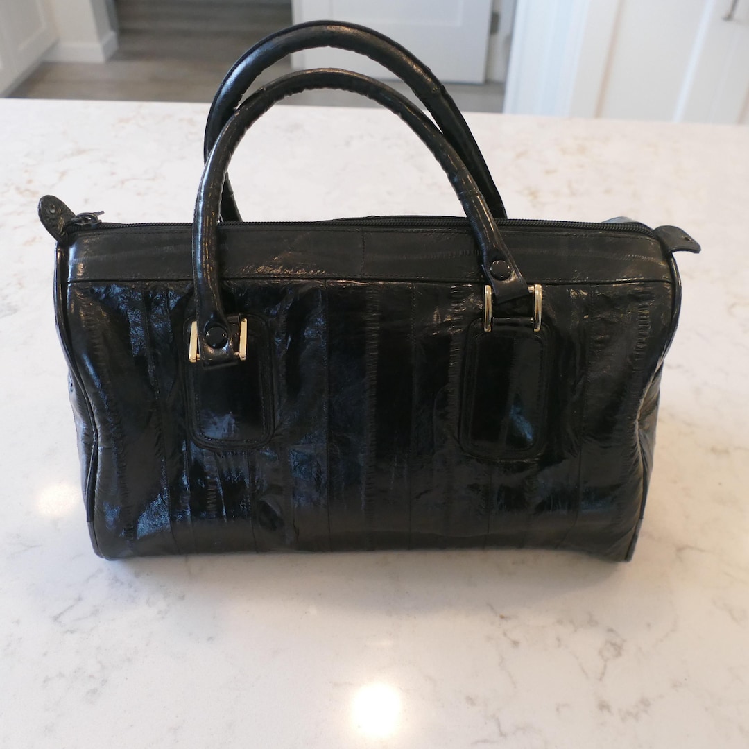 Vintage Black Eel Skin Purse - Leather Dr. Bag Style Handbag - Etsy
