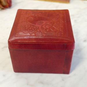 Vintage Italian Red Leather Box Tooled Ram Design on Lid Great ARIES ...