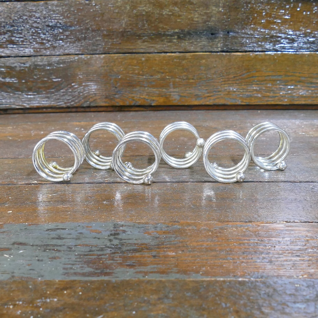 Set of 6 Fun Silver Round Rolling Circle Napkin Holder Rings- Fancy ...