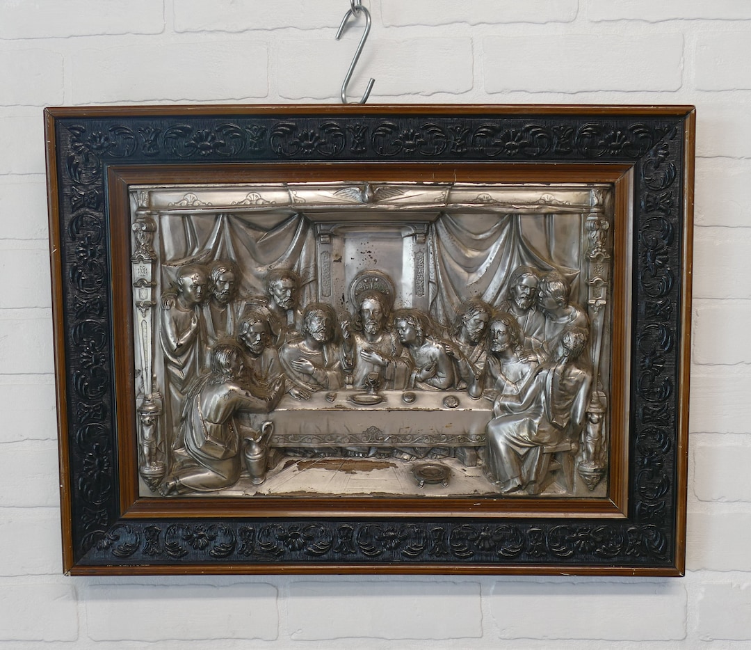 The Last Supper Sculpture Antique Silver Metal High Relief in Carved ...