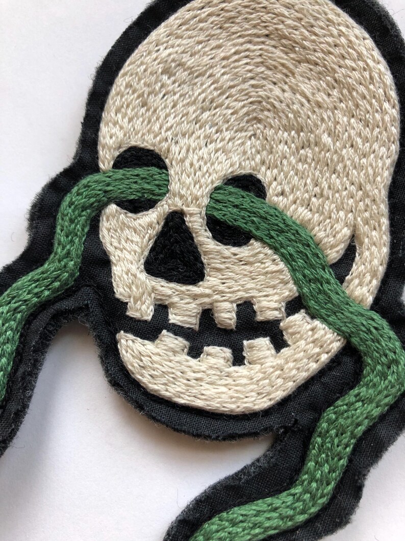 Hand Embroidered Skull Snake Patch - Etsy