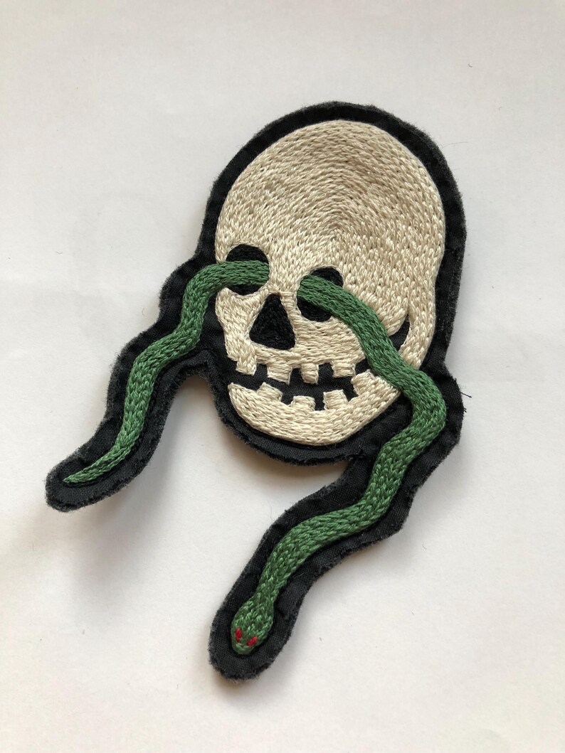 Hand Embroidered Skull Snake Patch - Etsy