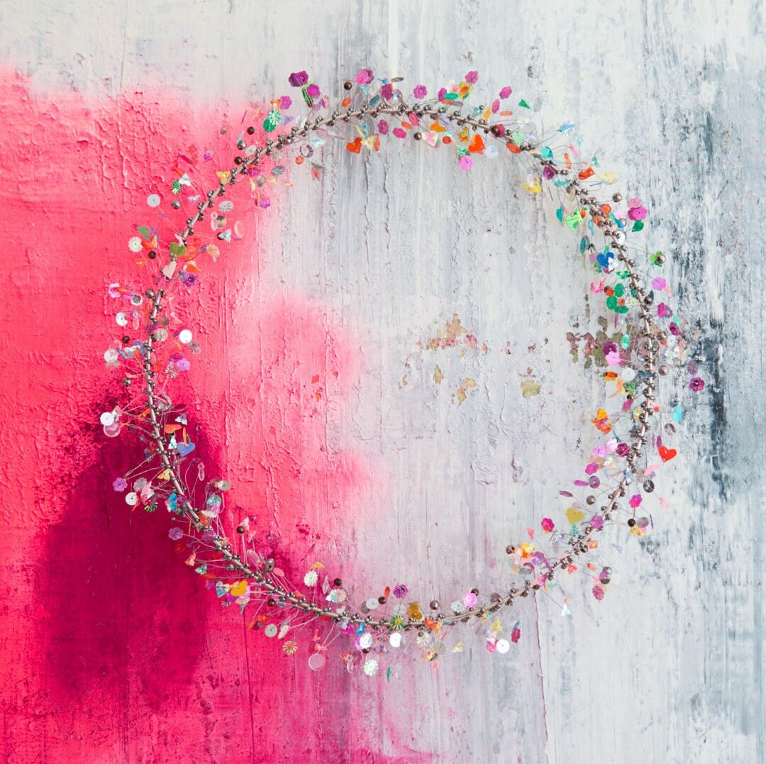 Door Wreath Approx. 40 Cm PASTEL Beautiful, Delicate Sequin Wreath # ...