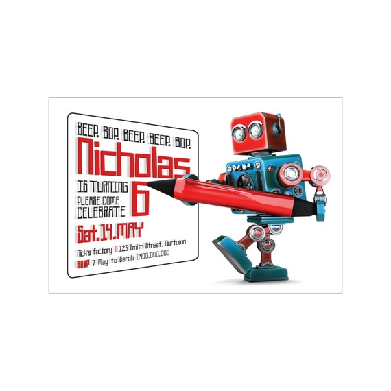Kids Birthday ROBOT Invitations PRINTABLE | Etsy
